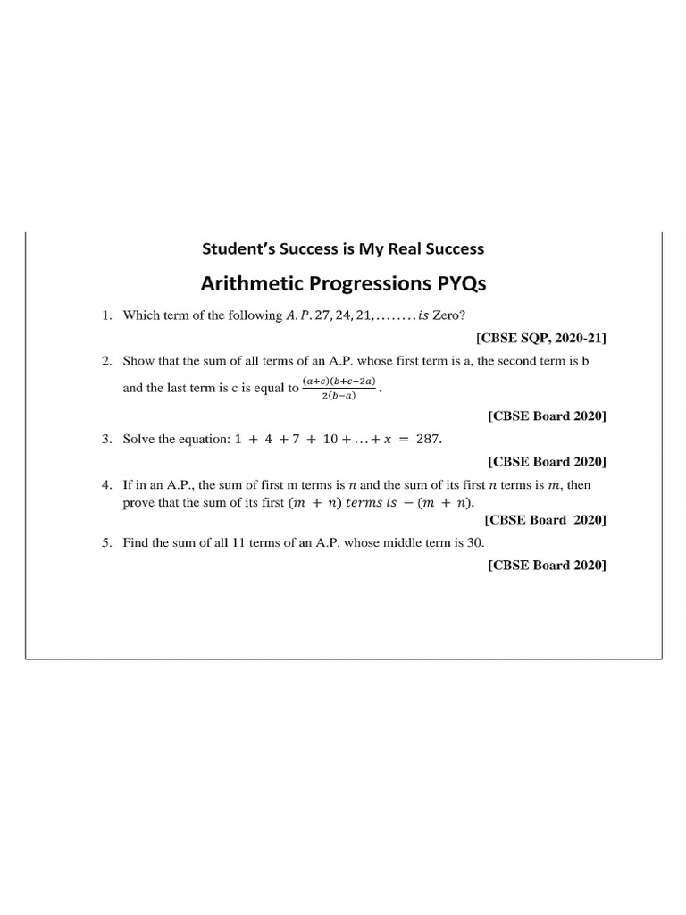 5.arithmetic Progression PYQs | PDF