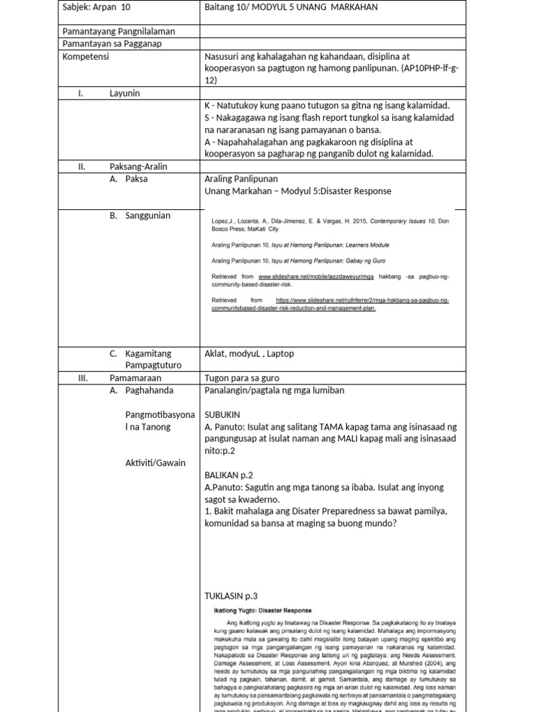Arpan 10 DLL Modyul 5 | PDF