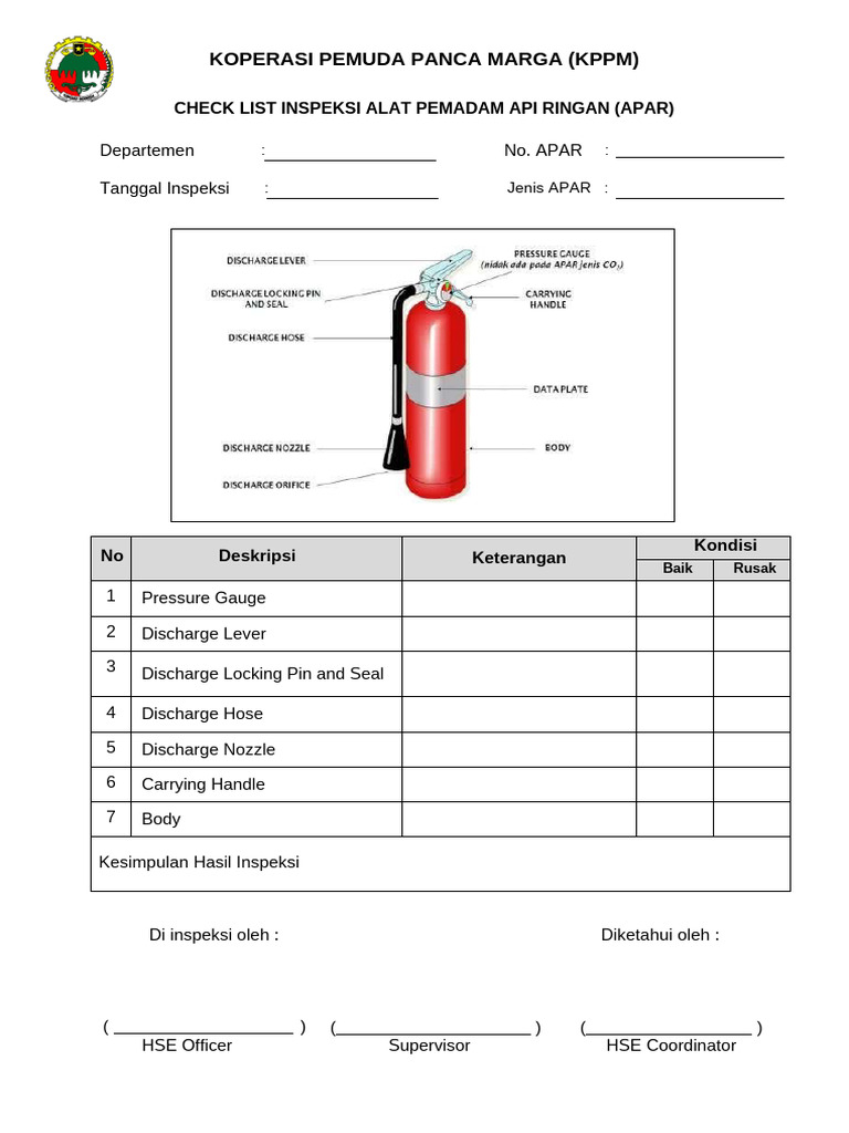 Form Check List Inspeksi Apar | PDF