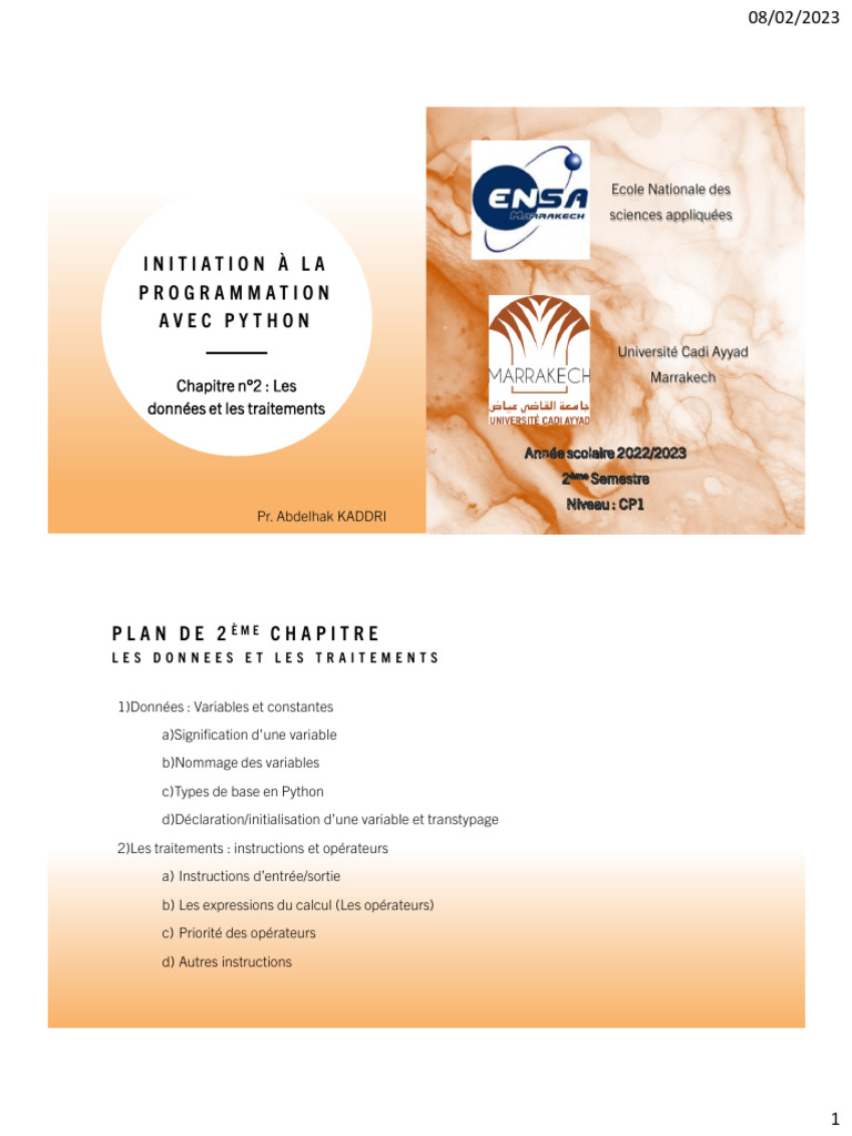 Chapitre N°2-Initiation À La Prog Avec Python | PDF