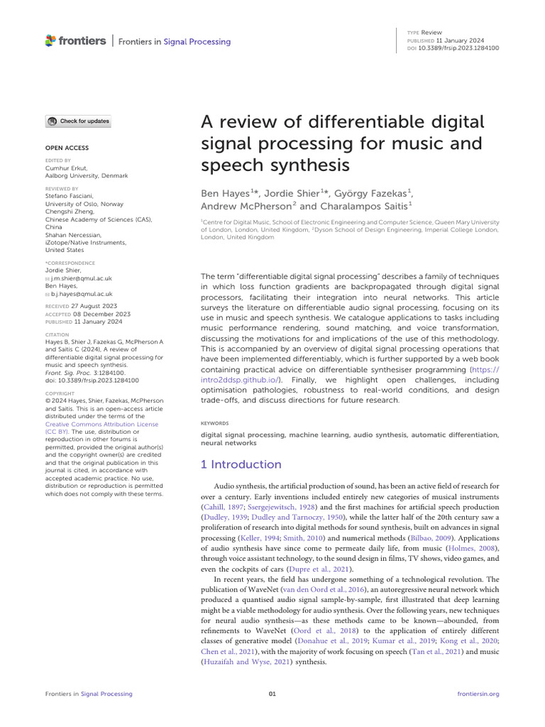 2024 Hayes Et Al. A Review of Differentiable Digital Signal Processing ...