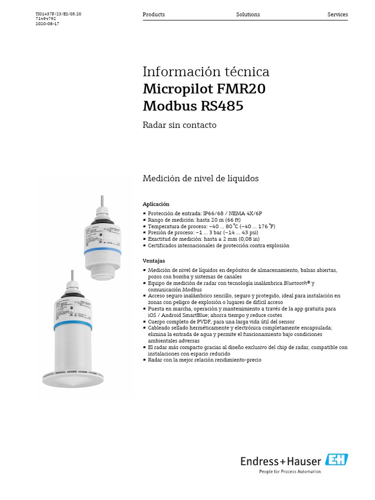 Micropilot FMR20 MODBUS RS-485 | PDF