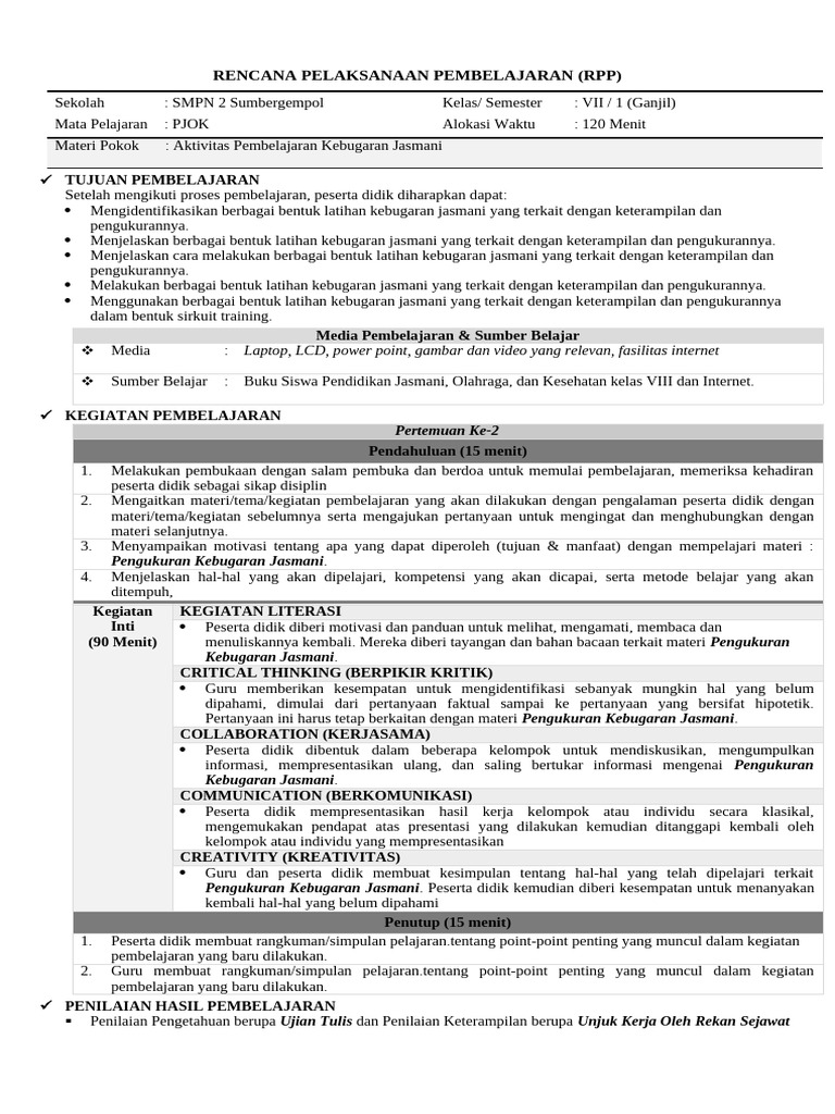 Rencana Pelaksanaan Pembelajaran 2024 Klas 7 | PDF