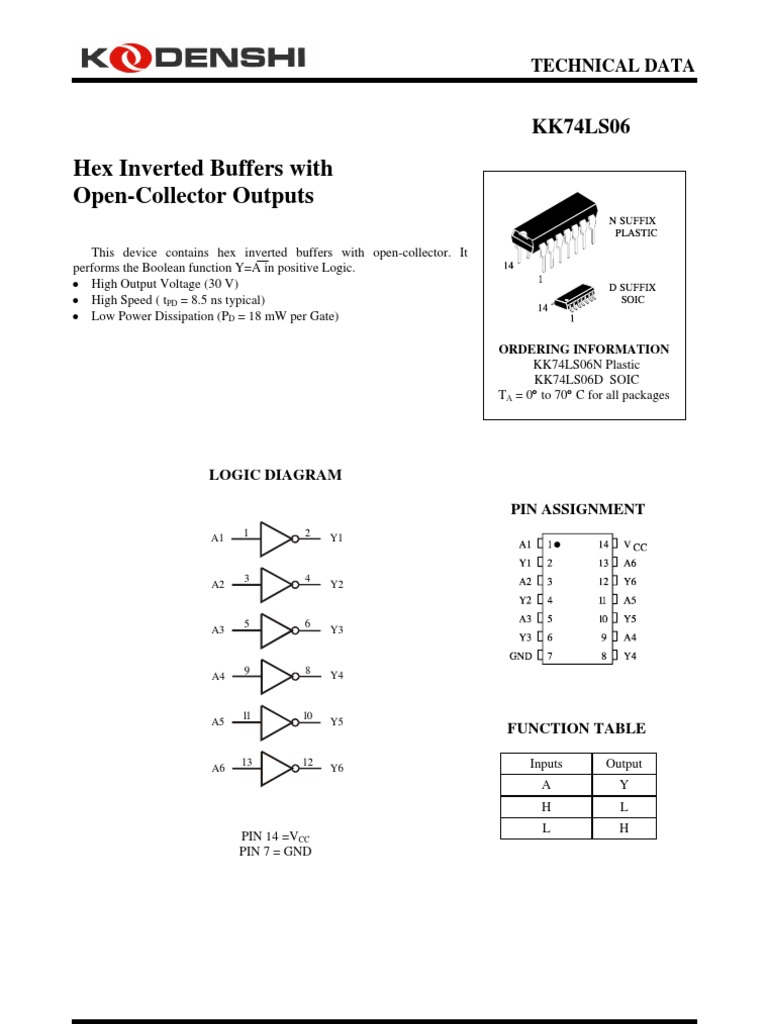 Hex Inverted Buffers With Open-Collector Outputs: KK74LS06 | PDF ...