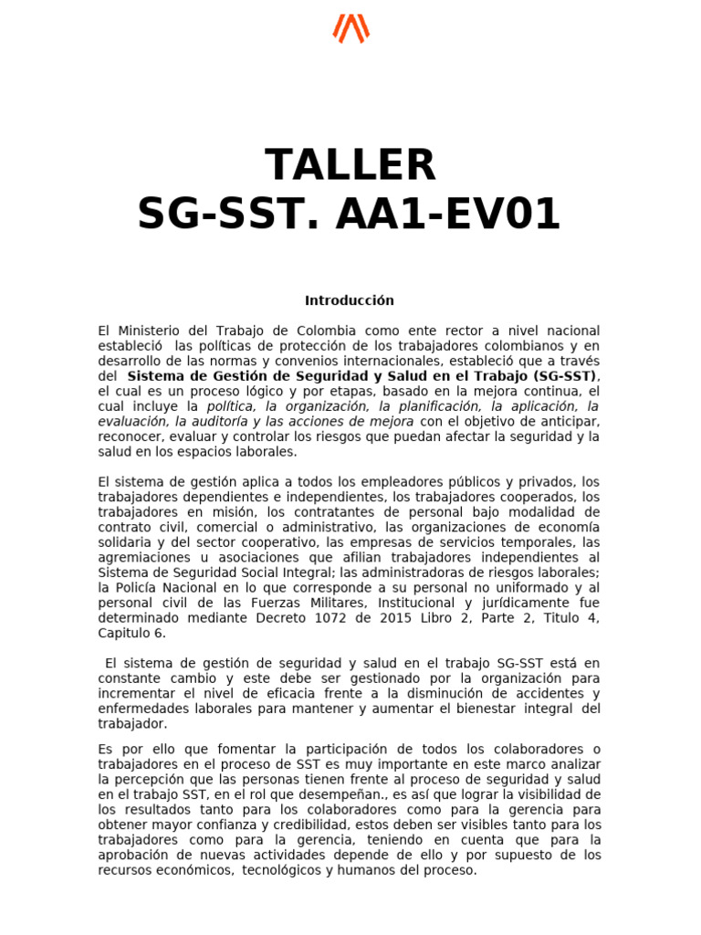 Taller SG-SST | PDF