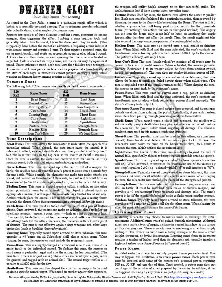 Dwarven Runecasting Rules Supplement | PDF | Leisure