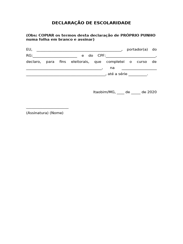 Declaração de Escolaridade | PDF