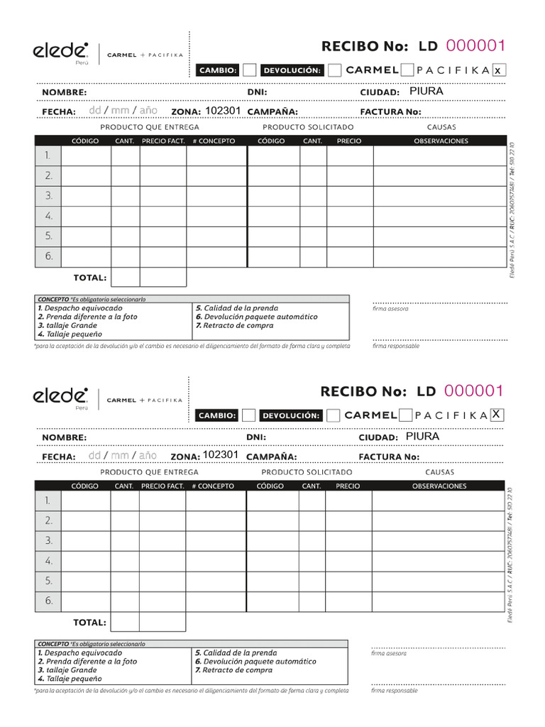 Formato Cambios y Devoluciones | PDF