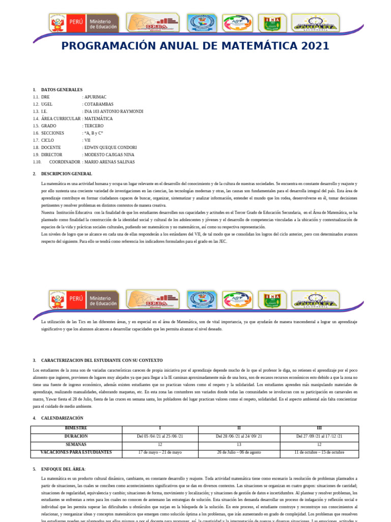 MATEMÁTICA 3ro PROGRAMACIÓN ANUAL | PDF