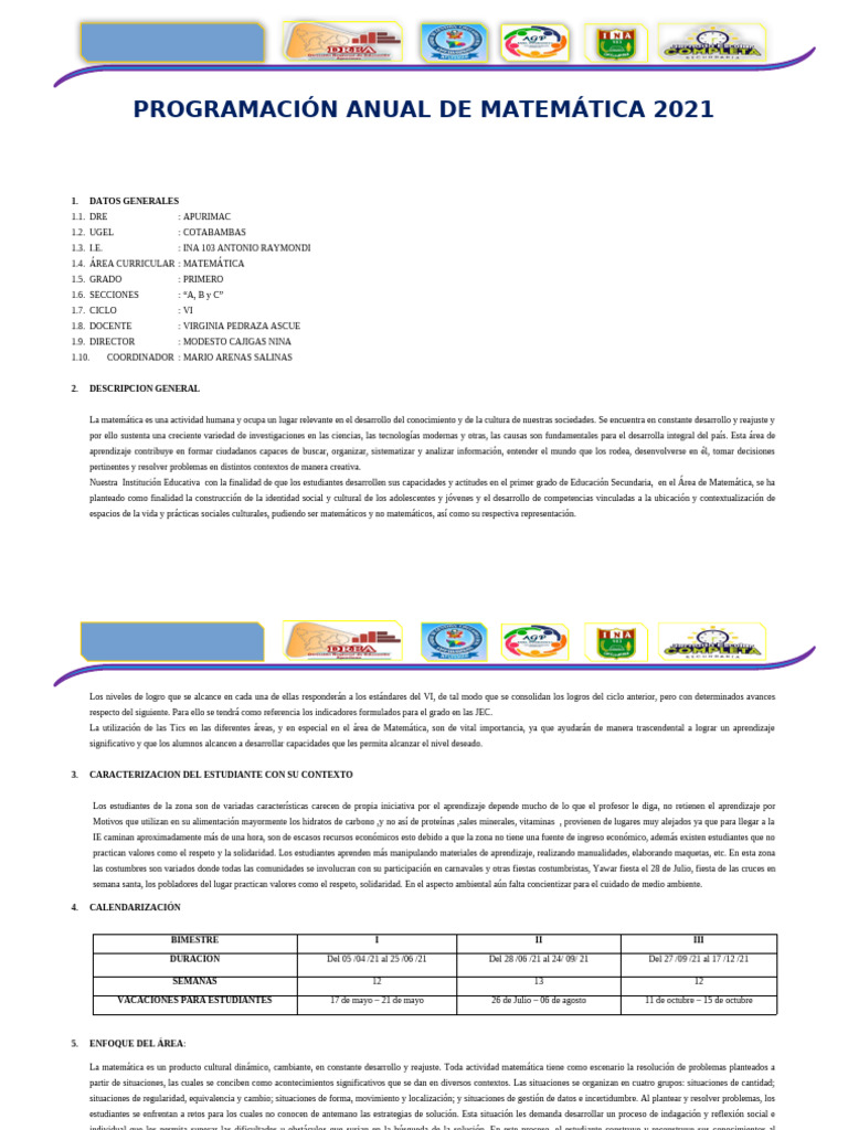 MATEMÁTICA 1ro PROGRAMACIÓN ANUAL | PDF