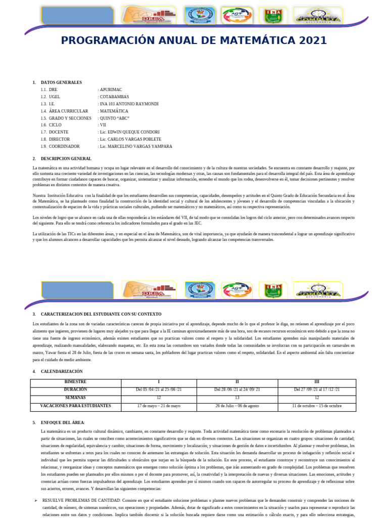 MATEMATICA 5to PROGRAMACIÓN ANUAL | PDF