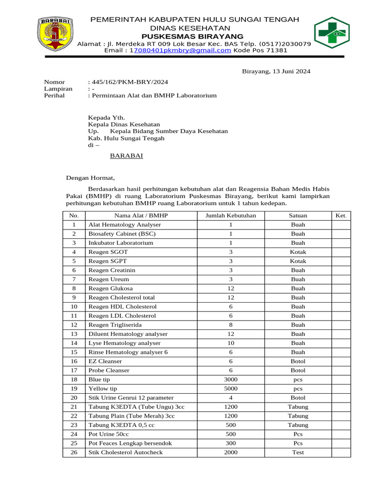 Permintaan Alat Dan BMHP PKM Bry | PDF