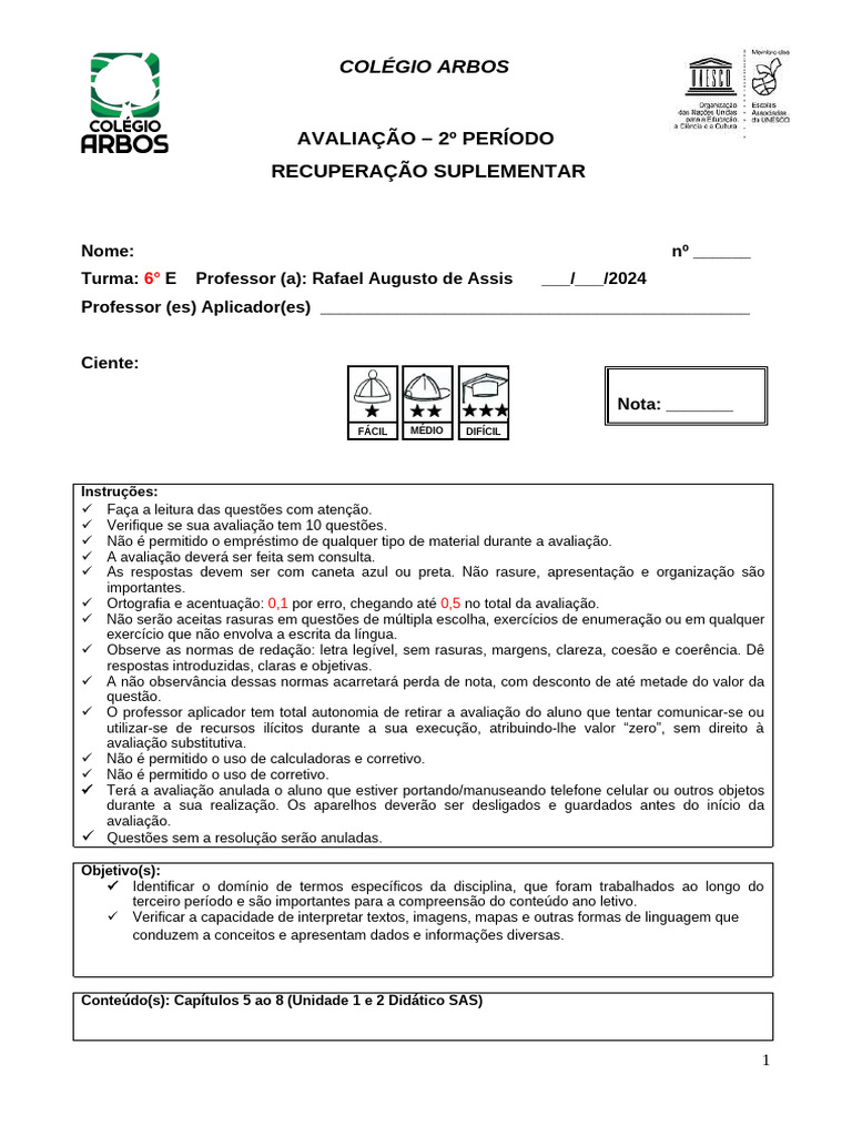 Rec - Sup - Filo - 6e - 2P - 2024 Adaptada | PDF