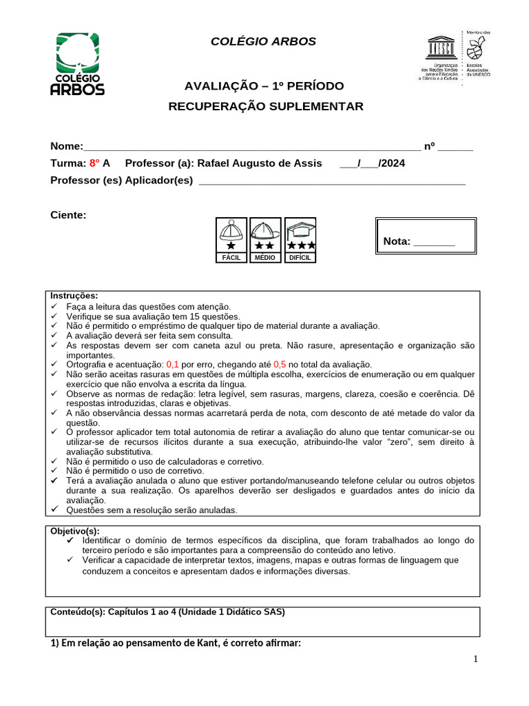 Rec Sup Filo 8a 1P 2024 | PDF