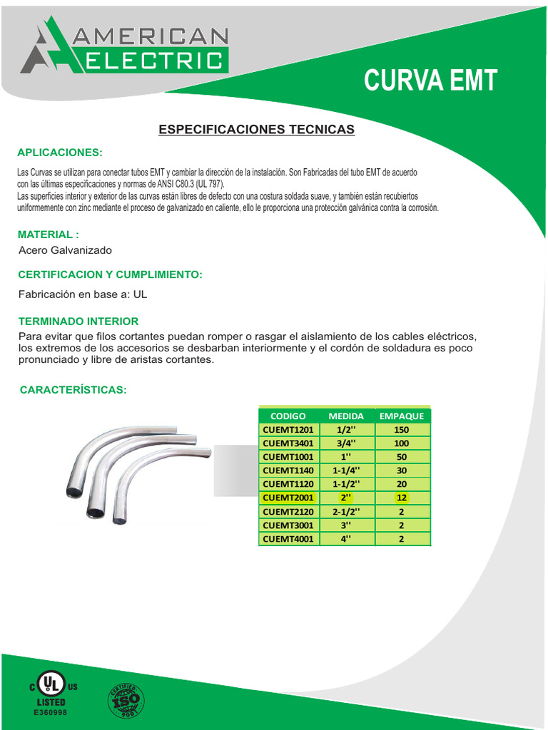 Ficha Tecnica CURVA EMT | PDF