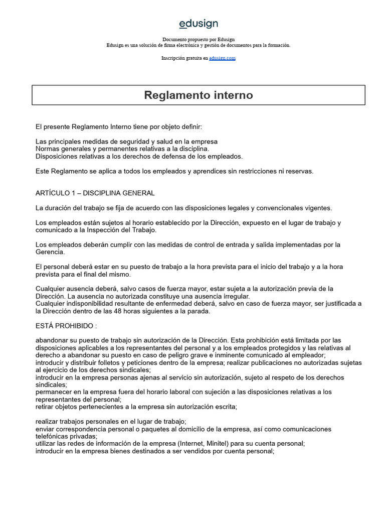 modelo-de-Reglamento-interno | PDF