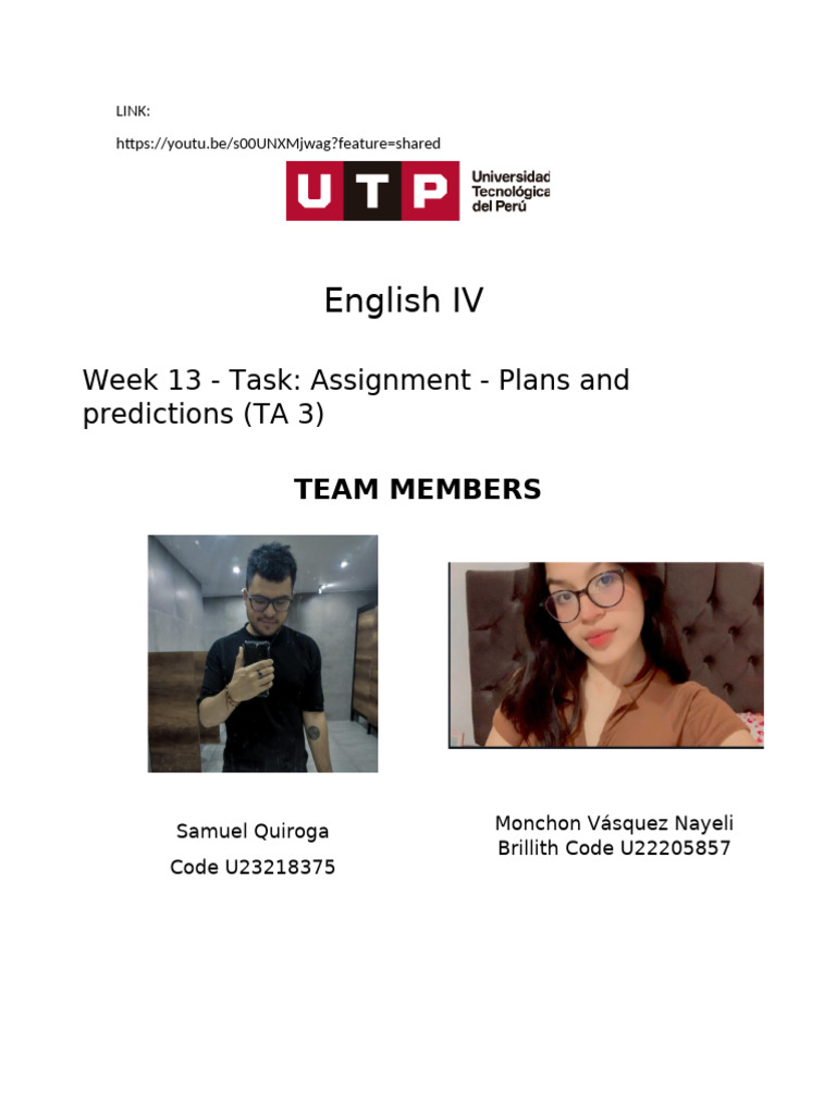 Week 13 Task Assignment Plans and Predictions (TA 3) | PDF