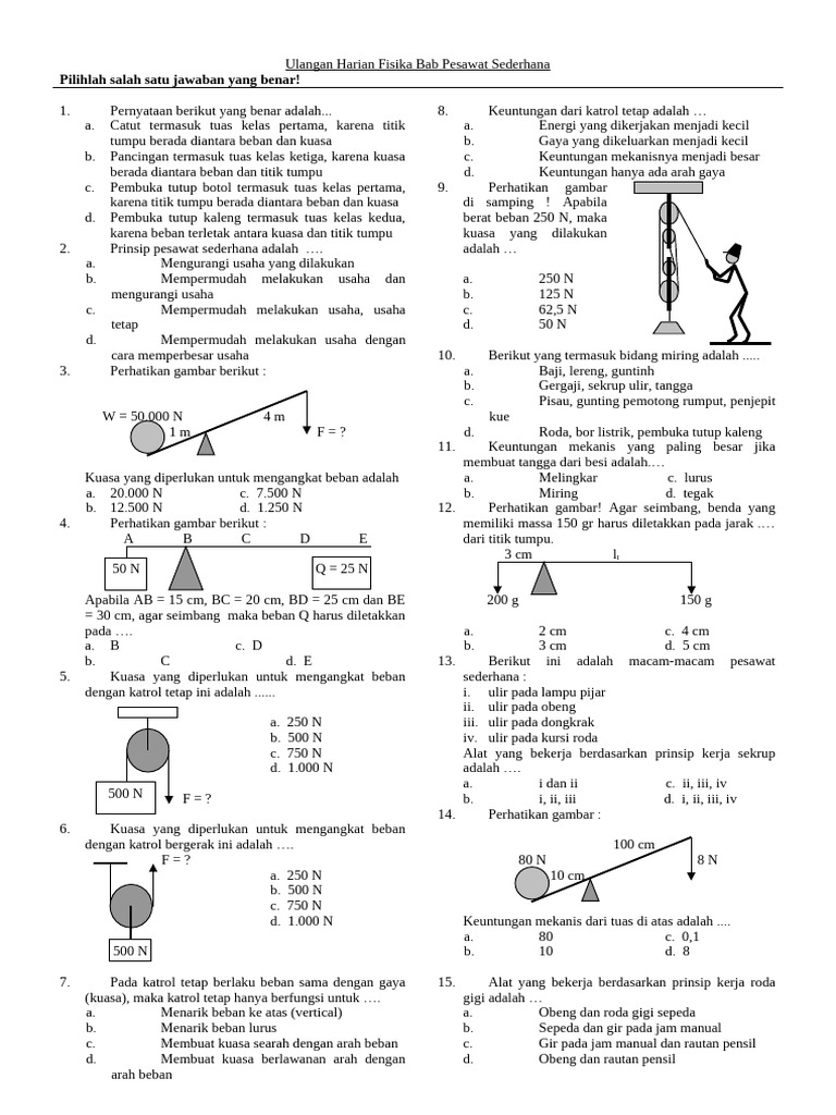 Ulangan Harian PESAWAT SEDERHANA Kls 8 SMT 2 | PDF