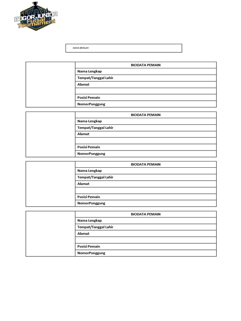 Formulir Pemain & Official Bogor Junior Futsal 2024 | PDF