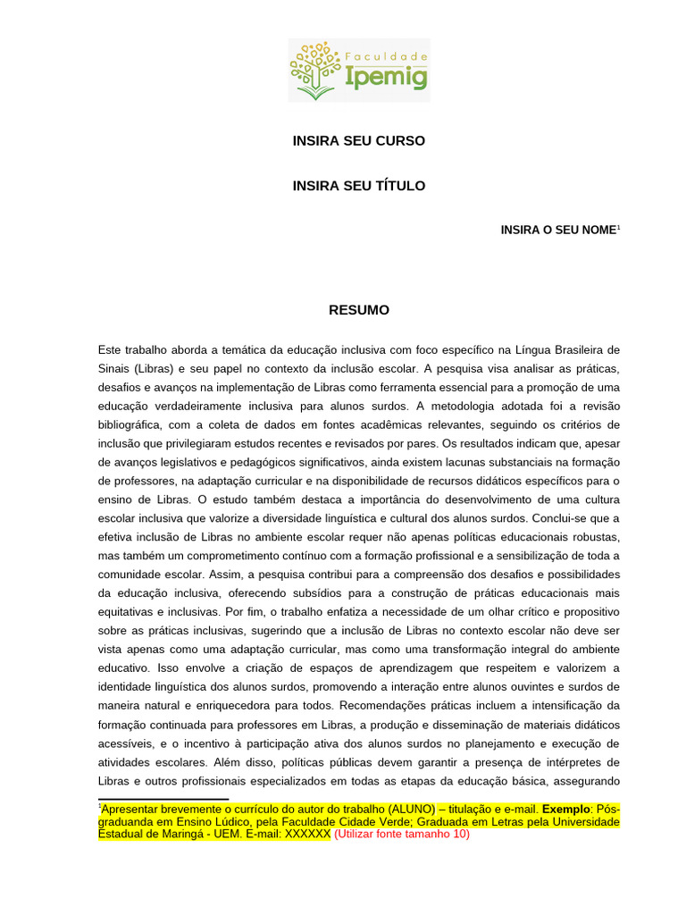 Template de TCC - Fipemig | PDF