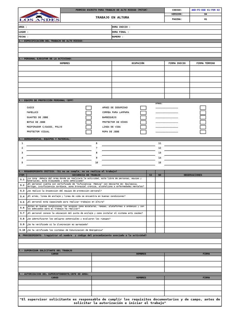 ALP-SG-EGE 01-FOR 02 Trab Altura | PDF