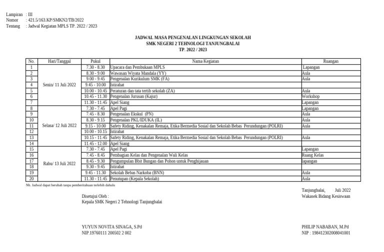 Jadwal MPLS 2022-2023 | PDF