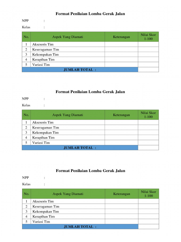 Form Penilaian Gerak Jalan | PDF