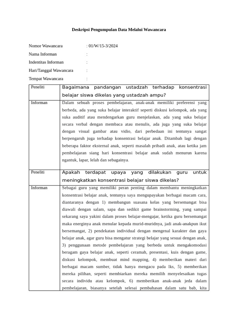 Deskripsi Pengumpulan Data Melalui Wawancara | PDF Deskripsi Pengumpulan Data Melalui Wawancara | PDF