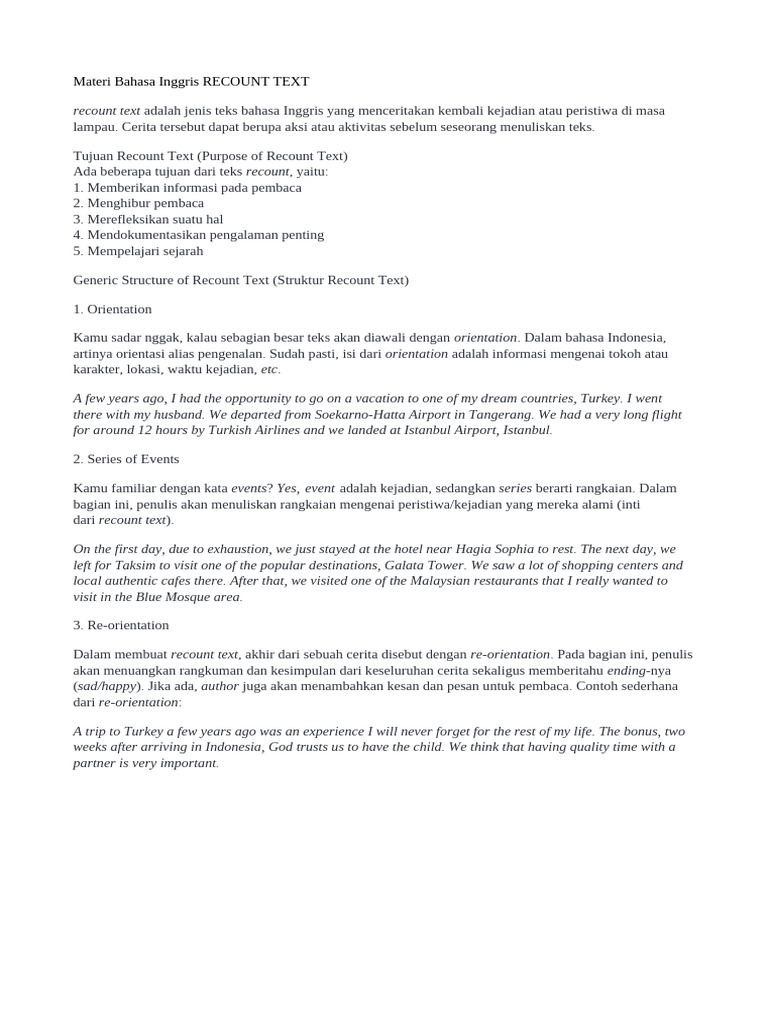 Materi Bahasa Inggris RECOUNT TEXT | PDF