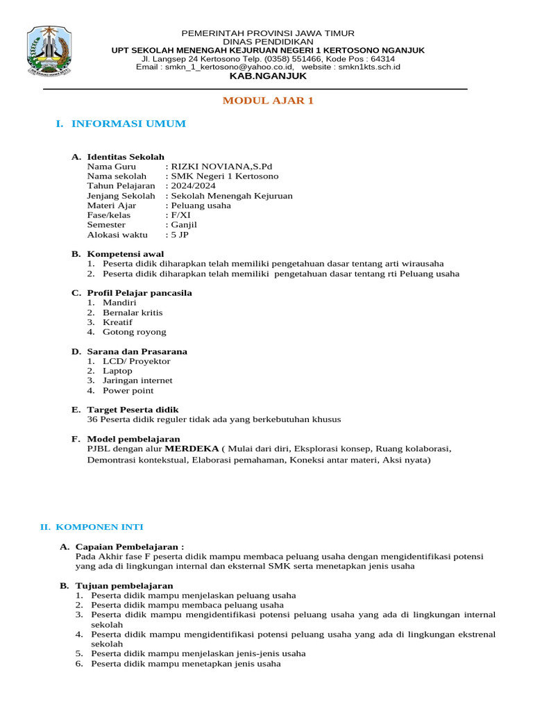Modul Ajar Peluang Usaha | PDF