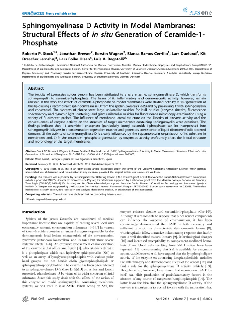 Sphingomyelinase D Activity in Model Membranes | PDF