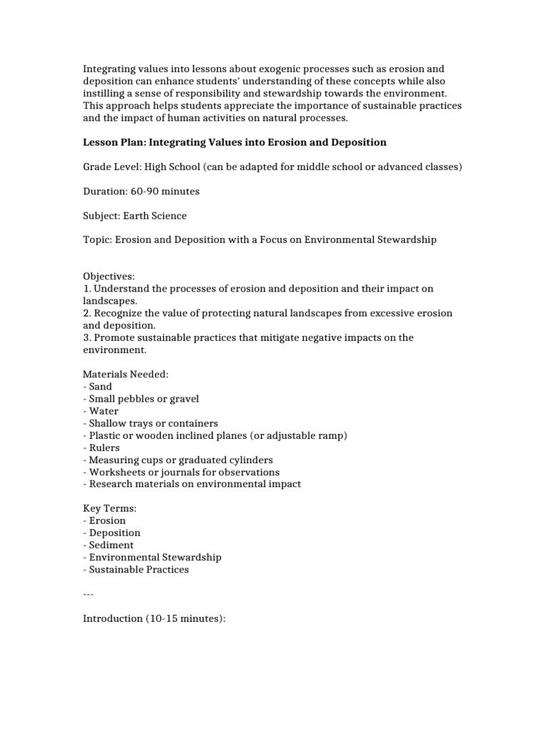 Integrating Values into Erosion and Deposition | PDF Integrating Values into Erosion and Deposition | PDF