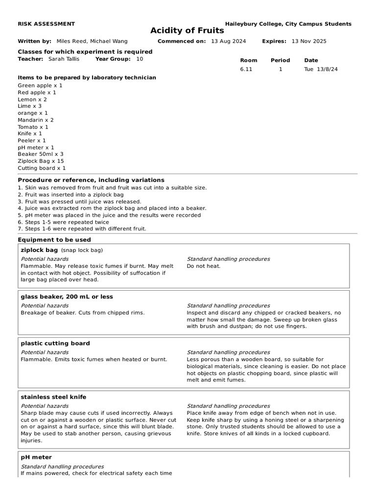 Acidity of Fruits | PDF