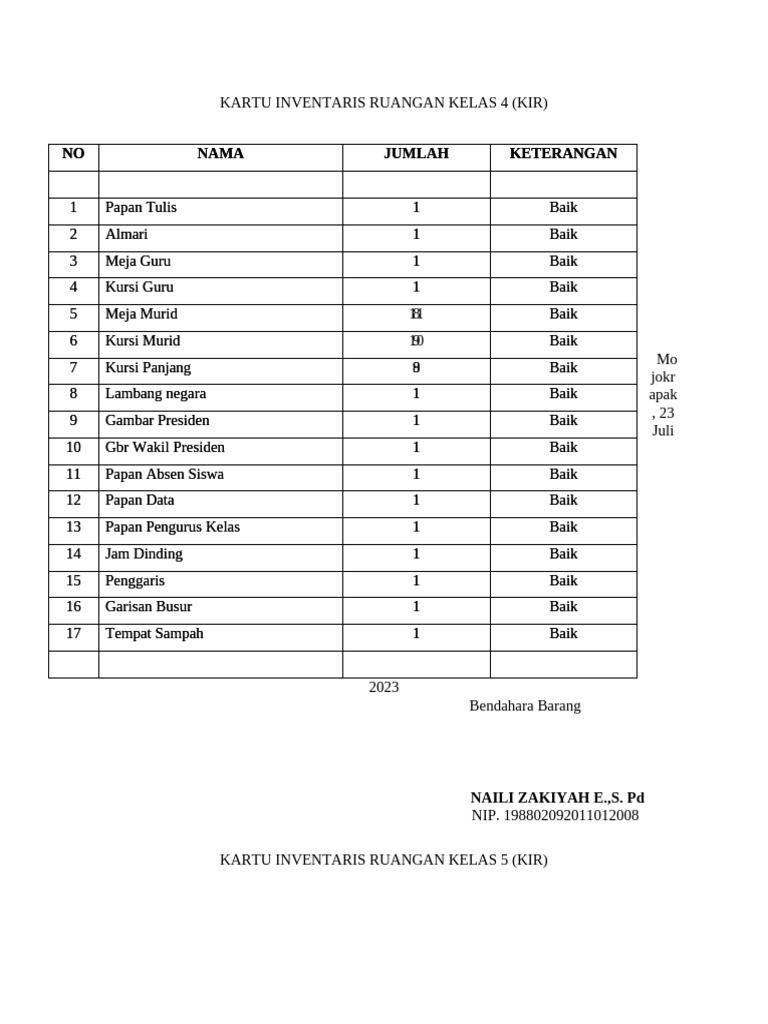 Kartu Inventaris Ruangan | PDF