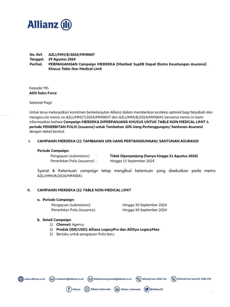 Memo Agency PERPANJANGAN Campaign MERDEKA Khusus NML | PDF