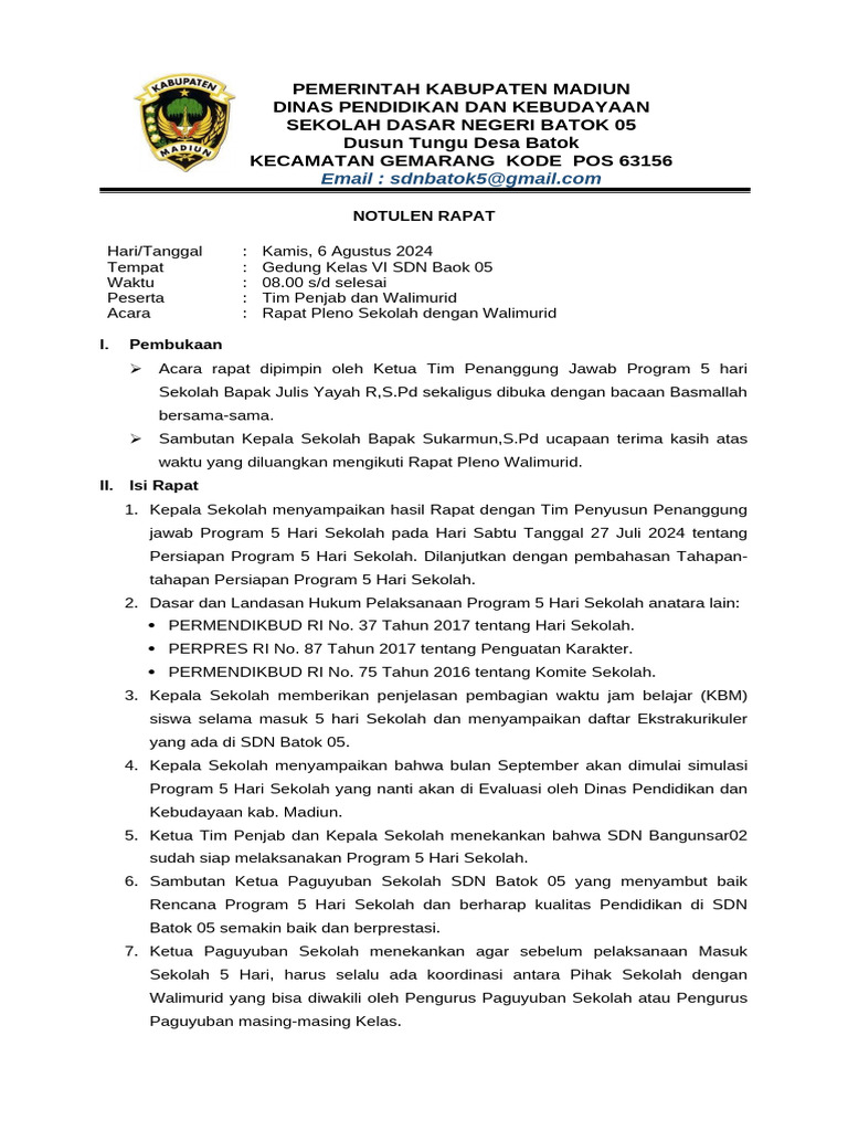 Notulen Tahap 4 Rapat Pleno Walimurid | PDF