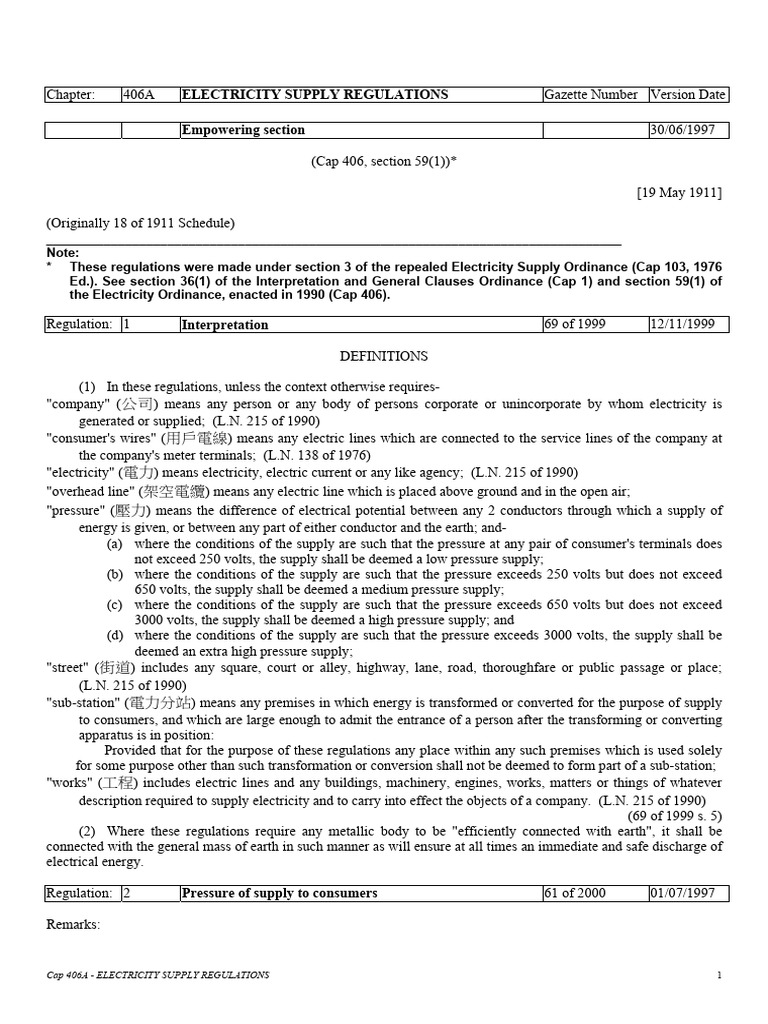 Electricity Supply Regulations Empowering Section | PDF