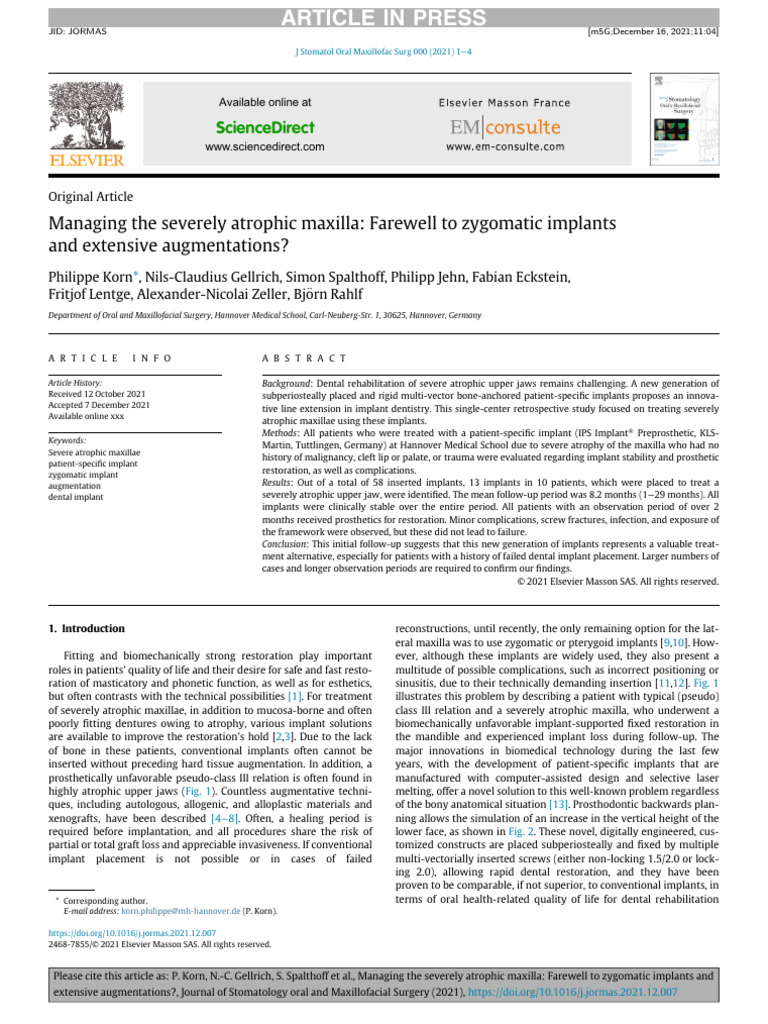 2021 Managing The Severely Atrophic Maxilla Farewell To Zygomatic ...