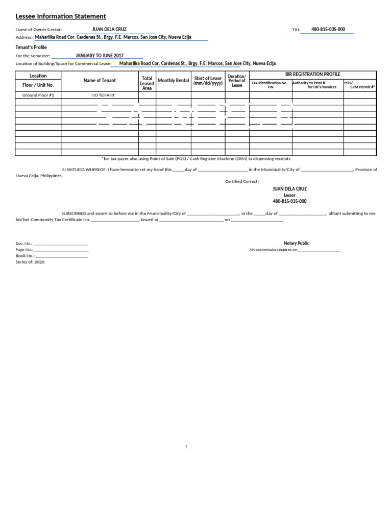 Lesee Information Sheet | PDF
