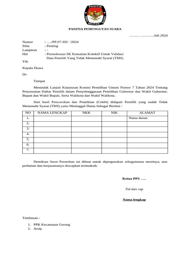 FORMAT SK KEMATIAN | PDF