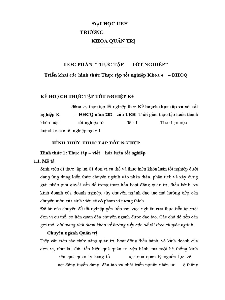 Khoa QT - Huong Dan - Hinh Thuc Thuc Tap K47 | PDF