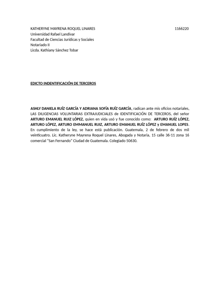Edicto Identificacion de Terceros | PDF