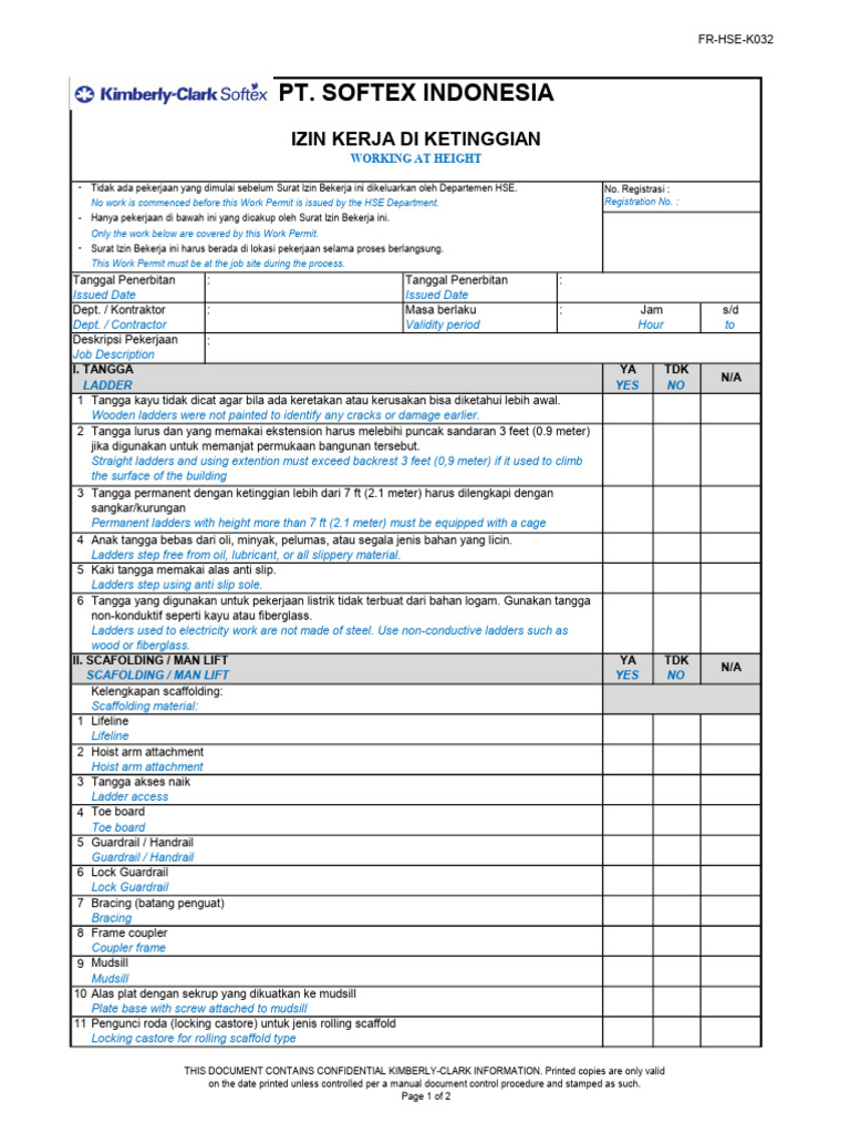 FORM-49554 FR-HSE-K032.rev.0 WORKING AT HEIGHT PERMIT | PDF