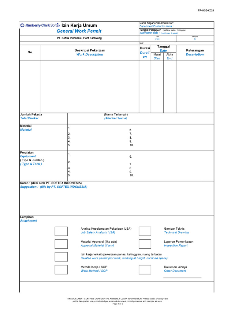 FORM-49546 FR-HSE-K029.rev.0 GENERAL WORK PERMIT | PDF