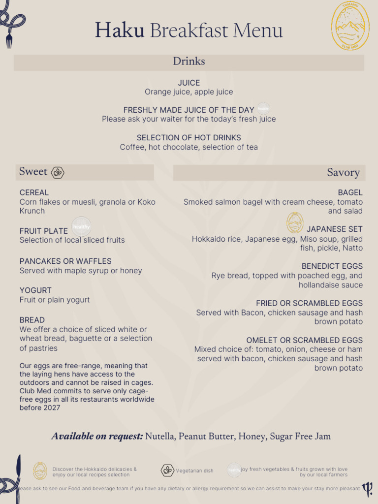 Tomamu HakuMenuS24 LateBreakfastLunch UpdatedJun24 | PDF