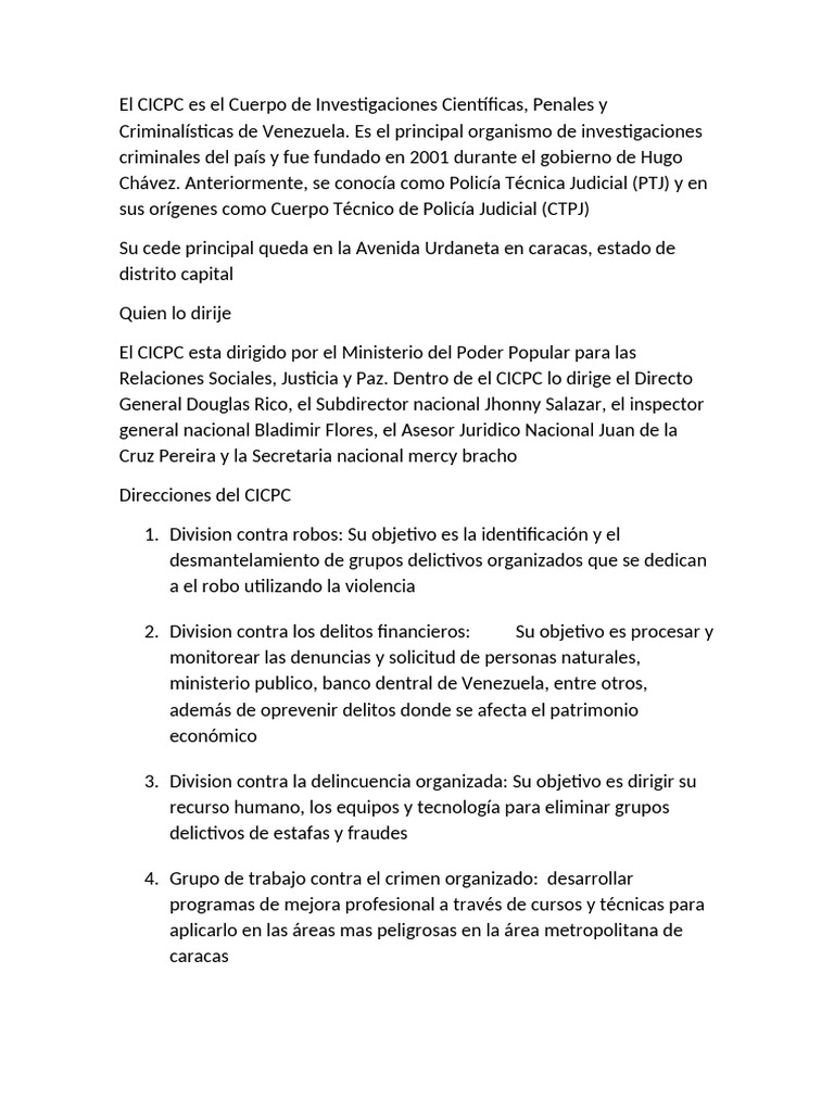 El CICPC Es El Cuerpo de Investigaciones Científicas | PDF