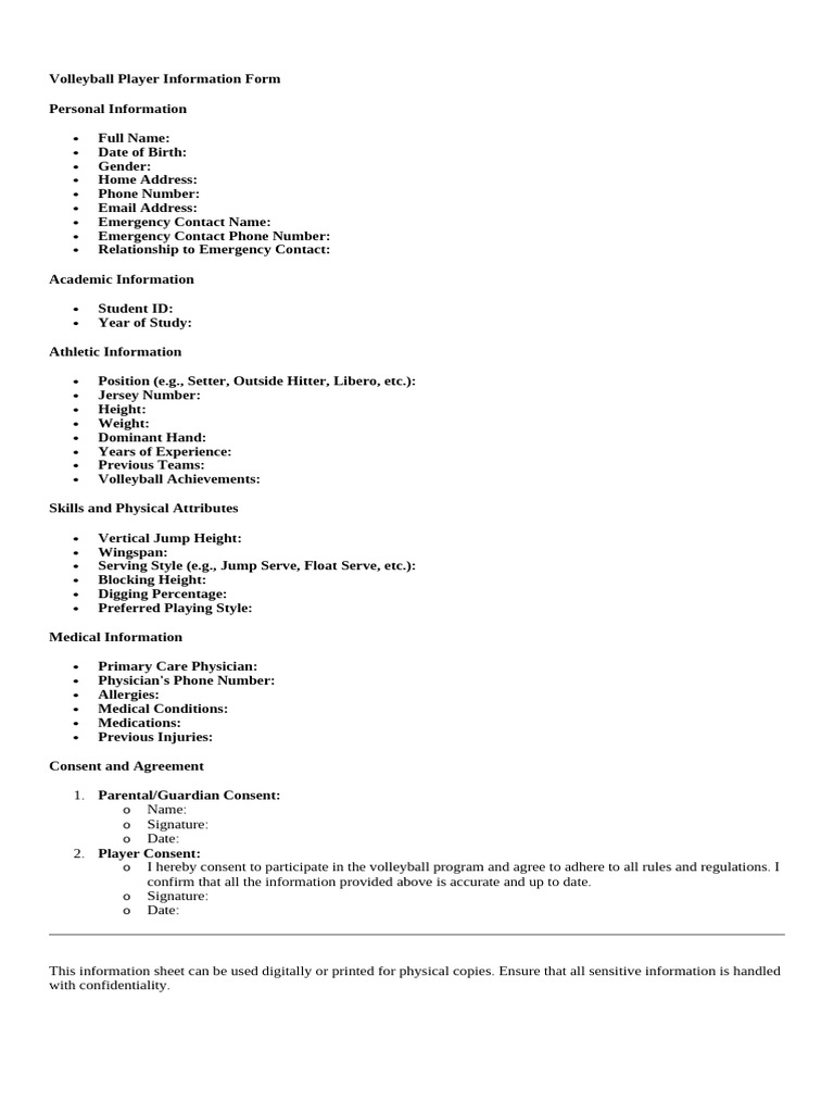 Volleyball Player Information Form | PDF