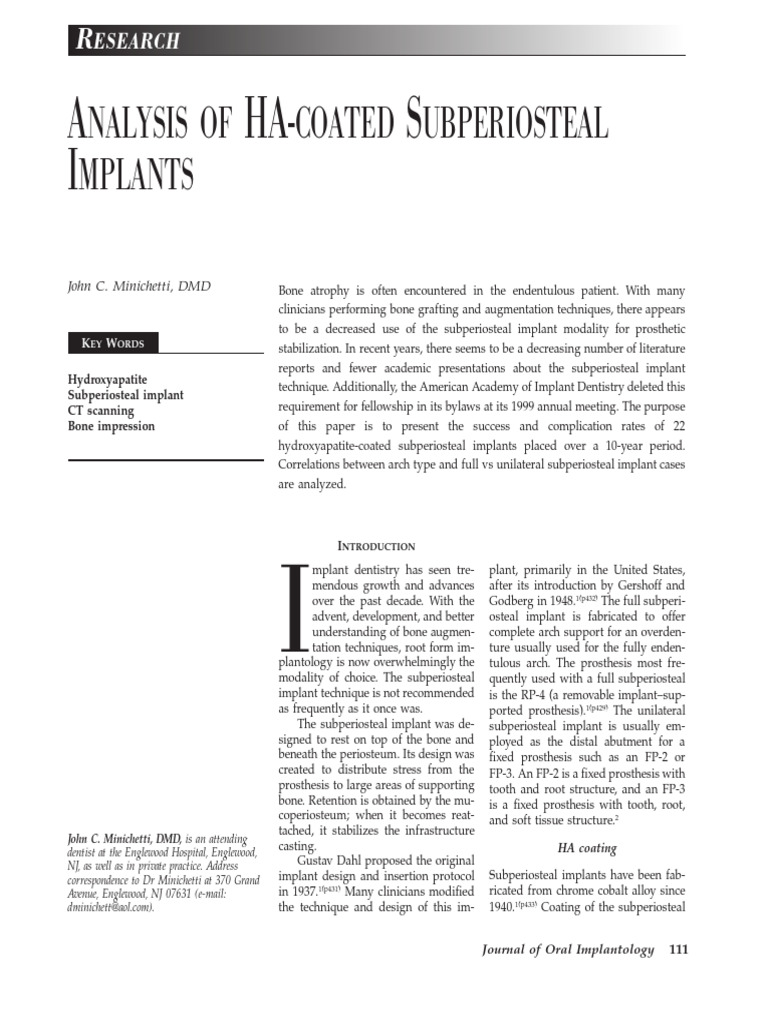 Analysis of Ha Coated Subperiosteal Implants | PDF