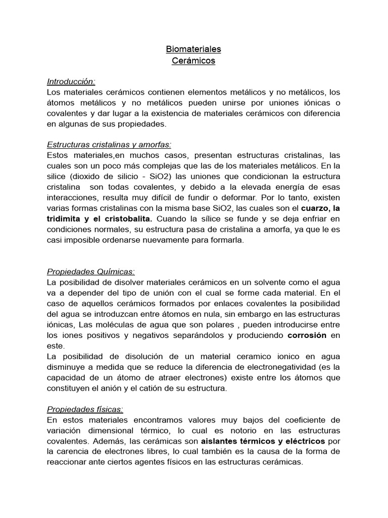 Ceramicos - Biomateriales | PDF