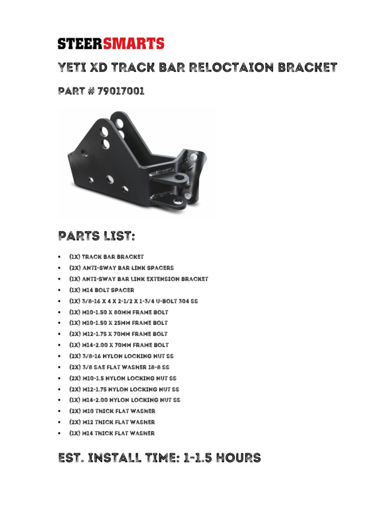 SS Track Bar Bracket Install Instructions | PDF | Nut (Hardware) | Axle